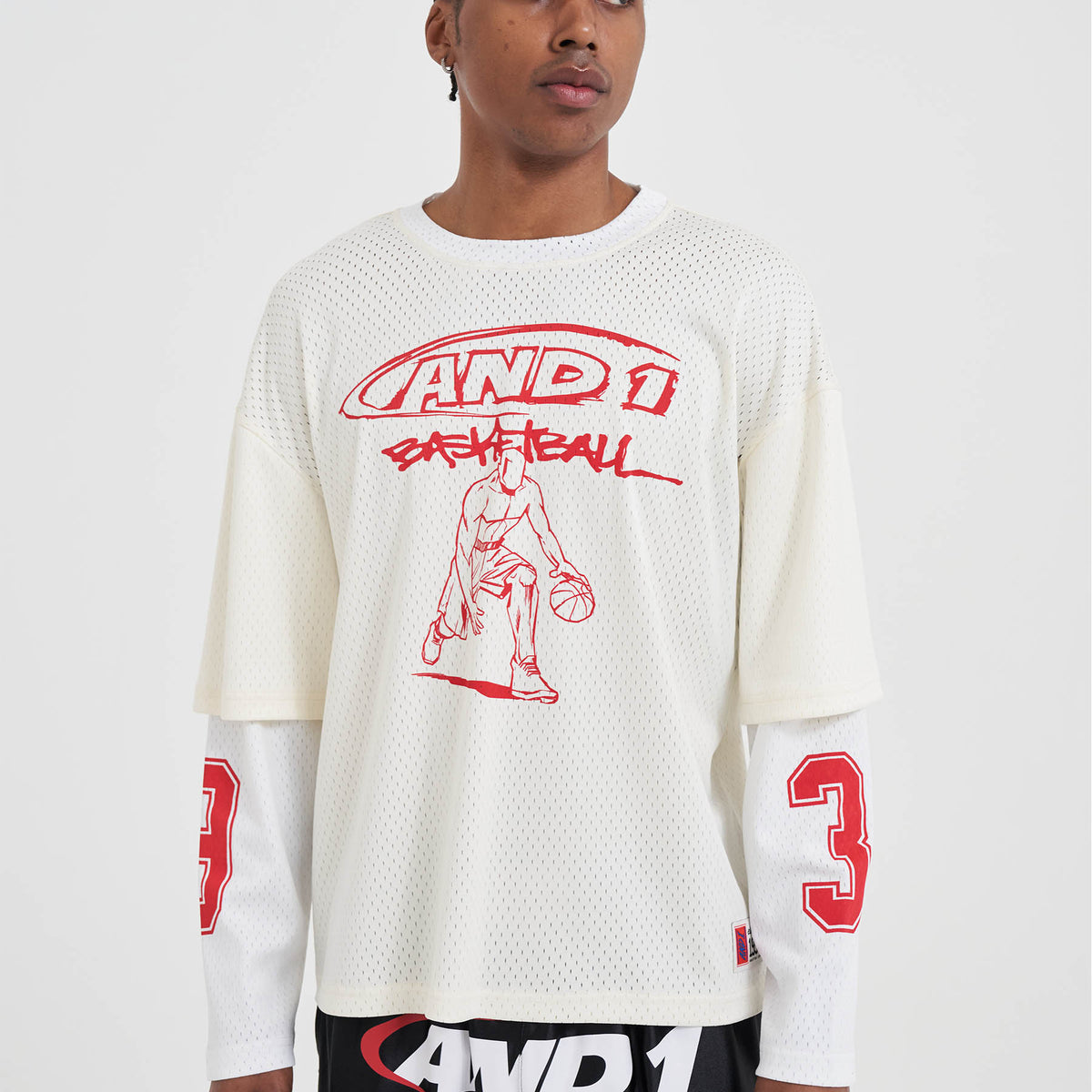 Mens Double Layer Mesh Long Sleeve T-Shirt - Ecru – And1 UK